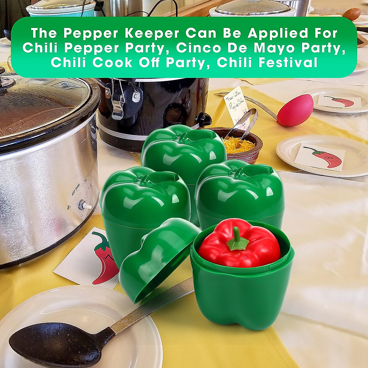 Tioncy 6 Pcs Chili Pepper Decoration Pepper Savers Green Pepper Storage Containers for Refrigerator Reusable Pepper Keepers Plastic Pepper Holder Organizer for Home Festival Kitchen Decorations