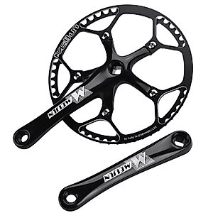 Dioche Crankset, Single Speed Crankset Mountain Bike Aluminum Alloy Hollow Integral Mountain Bike Crankset Arm Speed Fixed Gear,Easy to Modify Single Crank Set(Black)
