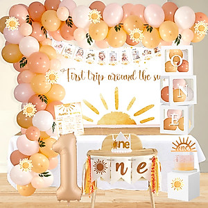 Shempeium First Trip Around The Sun Birthday Decorations Party Supplies, Boho Sun 1st Birthday Decorations for Girl, 1st Birthday Girl Decoration, Sun Theme First Birthday Party Supplies