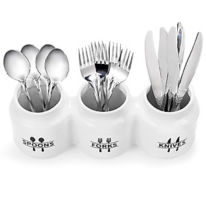 Fasmov Silverware Caddy, Ceramic Flatware Caddy Utensil Countertop Organizer, Silverware Organizer Utensil Holder Flatware Caddy Cutlery Storage Organizer for Kitchen Table, Cabinet or Pantry