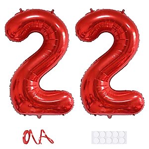 Xihuimay Number 22 Balloons 40 inch Digital Balloon Alphabet 22 Birthday Balloons Digit 22 Helium Balloons Big Balloons for Birthday Party Supplies Wedding Bachelorette Bridal Shower, Red Number 22