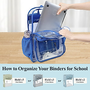 PACKISM Clear Backpack for School - 17 inch Large Heavy Duty Clear Bookbag, See Through PVC Transparent Backpacks with 2 Front Pockets for College Work, Blue (for age 12 above)