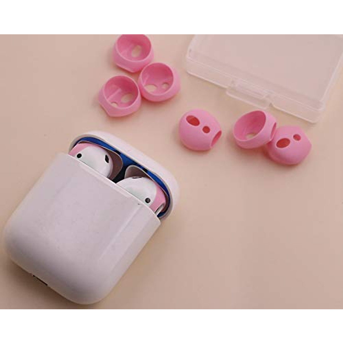 IiEXCEL (Fit in Case) 4 Pairs Replacement Super Thin Slim Rubber Silicone Earbuds Ear Tips and Covers Skin for Apple AirPods 2 1 or EarPods Headphones (Fit in Charging Case) (4 Pink)