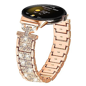 MVRYCE Compatible With Google Pixel 2022 WatchBand, Stainless Steel Watchband Bling Rhinestone Replacement Bracelet Adjustable Bands for Google Pixel SmartWatch 2022 Released (Rose Gold)