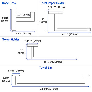 Bathroom Hardware Set 4-Piece, Angle Simple SUS304 Stainless Steel Bath Accessory Kit, Bathroom Fixture Set with Robe Hook, Toilet Paper Holder, Towel Holder and Towel Bar Brushed Gold