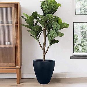 Elly Décor 12 inch Planter for Garden with Drainage, Large Round, Lightweight & Extremely Durable, Deck Indoor/Outdoor Plastic Pot, 12"x12"x7", Black