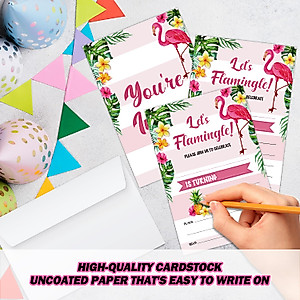 Let's Flamingle Birthday Party Invitation Cards, Summer Flamingo & Palm Leaves Pineapple Invitation for Kids Girls Boys Luau Birthday Party Celebration Supplies, 20 Invitations with Envelopes - JY646