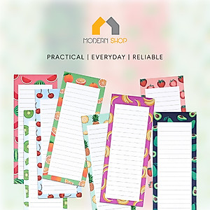 8 Magnetic Notepads - Large Notepads for Grocery List, Shopping List, To-Do List, Reminders, Recipes -Magnetic Back- Memo Notepad with Realistic Fruit Designs | 60 Sheets per Pad 9 x 3.5 inch (8 Pack)