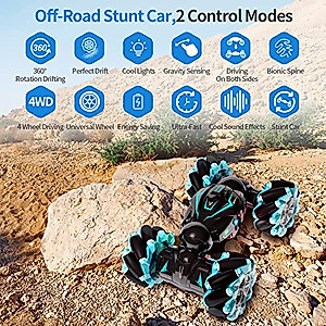 Deejoy RC Stunt Car, 2.4GHz 4WD Remote Control Gesture Sensor Toy Cars, Double Sided Rotating Off Road Vehicle 360° Flips with Lights Music, for Boys & Girls Birthday