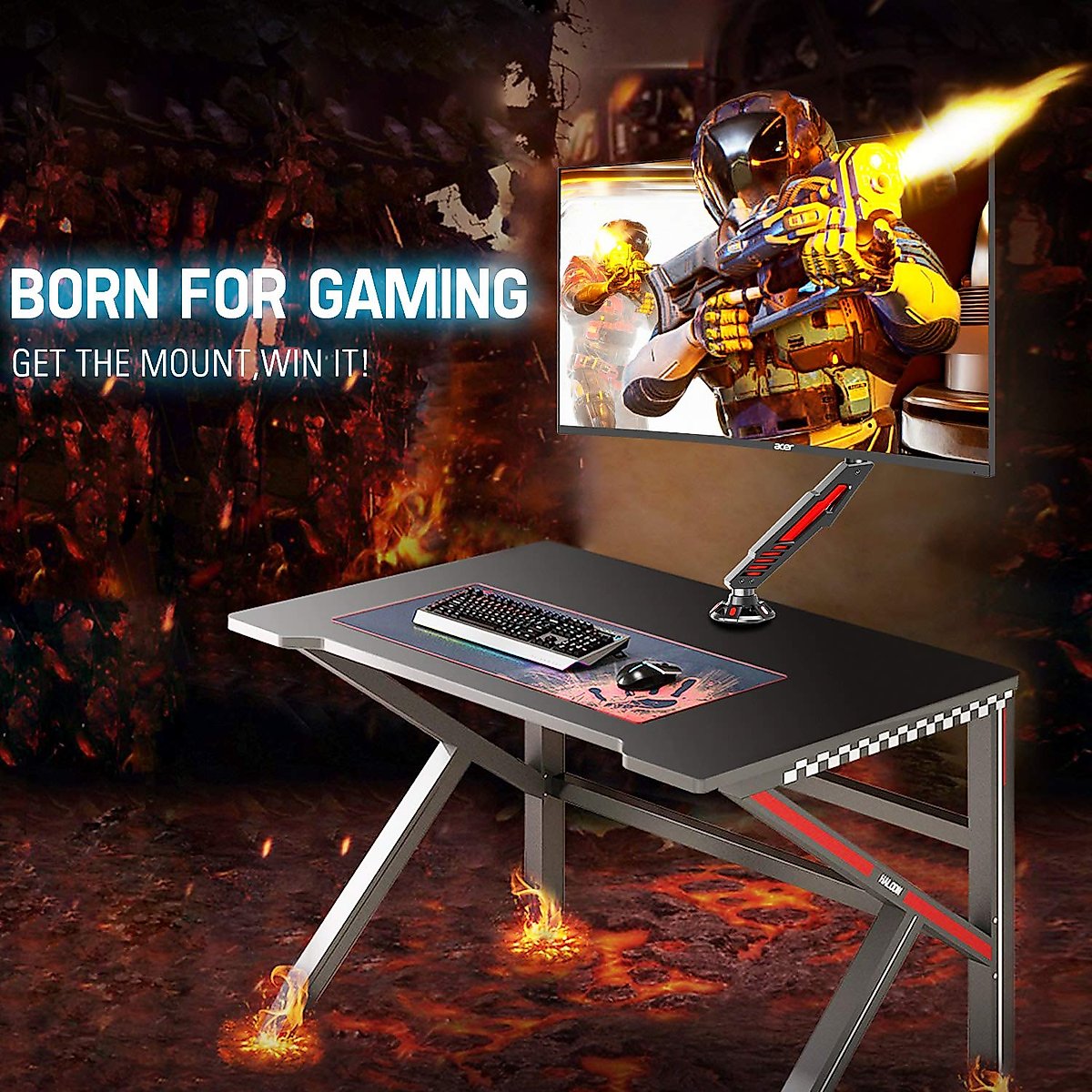 MOUNT PRO Single Gaming Monitor Stand - Mechanical Spring Monitor Mount, Adjustable Gaming Monitor Arm with C Clamp and Grommet Mounting Base - Fits for Computer Screen up to 32”, VESA 75x75, 100x100