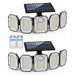 OTDLIGHT Solar Outdoor Lights, 300LED 2700LM 5 Heads Solar Powered Motion Sensor LED Security Light with Remote Control, IP65 Waterproof Floodlight, 360°Beam Angle Wall Lights for Garden Driveway