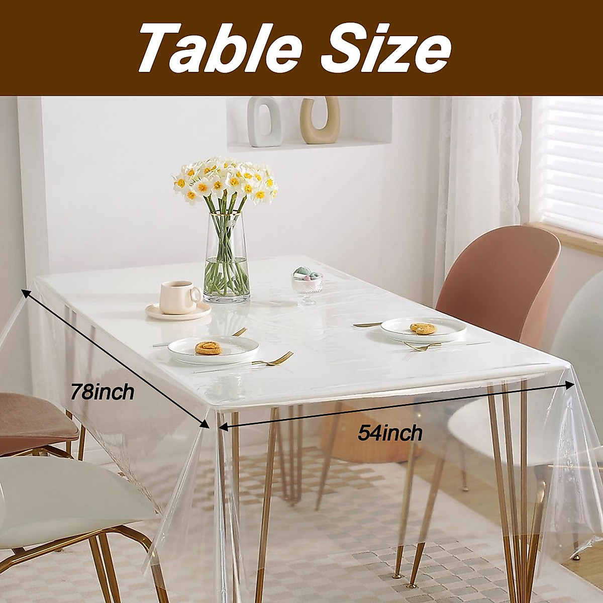 Fixwal Clear Plastic Table Cover Protector 54 x 78 Inch 100% Waterproof Vinyl PVC Table Cloth, Oil Spill Proof, Wipe Clean Rectangle Table Cover for Dining Table, Parties & Camping