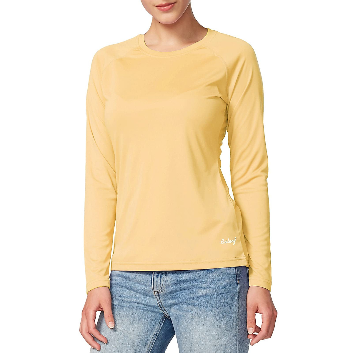 BALEAF Women's UPF 50+ Sun Shirts Long Sleeve UV Protection Rash Guard Lightweight Quick Dry SPF Hiking Tops Outdoor Clothing Yellow Size L