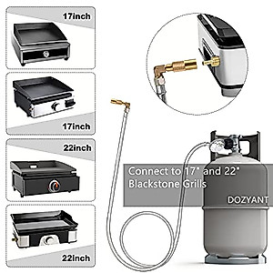 DOZYANT 6 Feet Braided Propane Regulator and Hose, QCC1 Universal Grill Regulator Replacement Parts with 90 Degree Elbow Adapter for Blackstone 17 inch and 22 inch Tabletop Griddle Grill