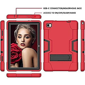 Kebiory Shockproof Rugged Hybrid with Screen Protector Cover for Dragon Touch 102/Blackview Tab 7/7 Pro/OSCAL Pad 10 Tablet/TECLAST P30S/M40 Plus/M40S/M40 PRO/P20S/P20HD/P40HD (Red/Black,2 Pack)