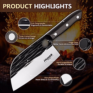 Huusk Serbian Chef Knife Hand Forged Meat Cleaver with Sheath High Carbon Steel Full Tang Knife Heavy Duty Butcher Knife for Kitchen or Camping Outdoor Christmas Gifts Gifts for Dad