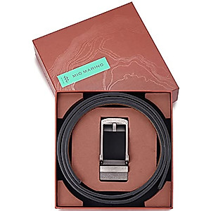 Marino Men's Comfort Click Ratchet Belt Casual Leather Belt for Men - Automatic Linxx Buckle, 1 3/8" Wide - Elegant Gift Box - Sandpaper Linxx - Deep Charcoal - Adjustable from 28" to 44" Waist