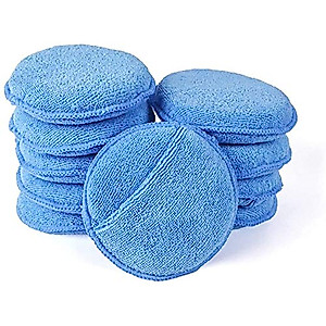 LEOSO Microfiber Wax Applicator, Ultra-Soft Microfiber Wax Applicator Pads with Finger Pocket Wax Applicator for Cars Wax Applicator Foam Sponge (Blue5 Diameter, Pack of 10)