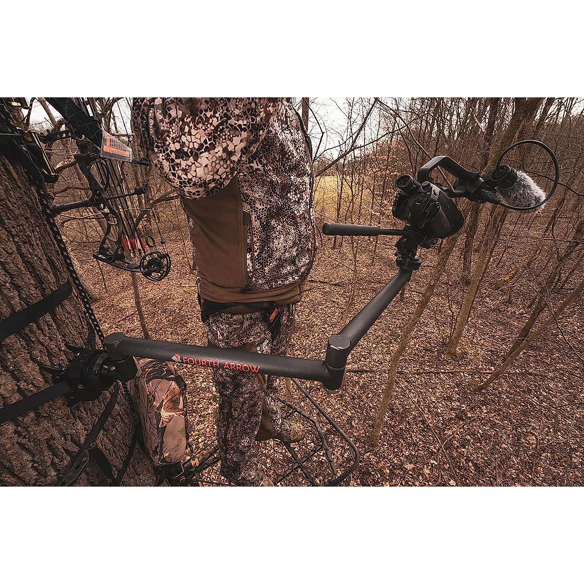 Fourth Arrow Stiff Arm Camera Arm Mount for Trees, Lightweight, Aluminum, 360 Tool-Less Leveling, Stable Bracket for Filming Hunts, Wide Range of Motion