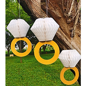 Bridal Shower Decoration,Engagement Party Supplies,Bachelorette Party Favor,She Said Yes Engaged Diamond Ring,Glitter Gold Honeycomb Ring Hanging Decorations Set of 6