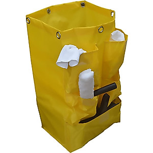 Replacement Janitorial Cart Bag(16 x 11 x 27 inches), Cleaning Cart Bag ,High Capacity Waterproof Thickened Housekeeping Commercial Janitorial (Yellow with 5 Pockets)