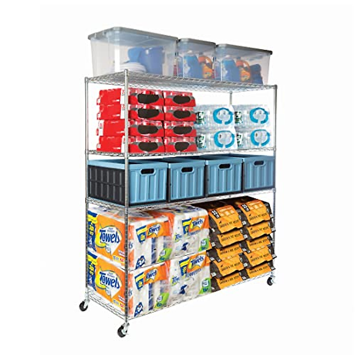 Seville Classics UltraDurable Heavy Duty NSF Solid Steel Wire Rack Storage Unit, Organizer for Garage, Warehouse, Office, Restaurant, Classroom, Kitchen, Steel, 4-Tier Shelving, 60" W x 24" D