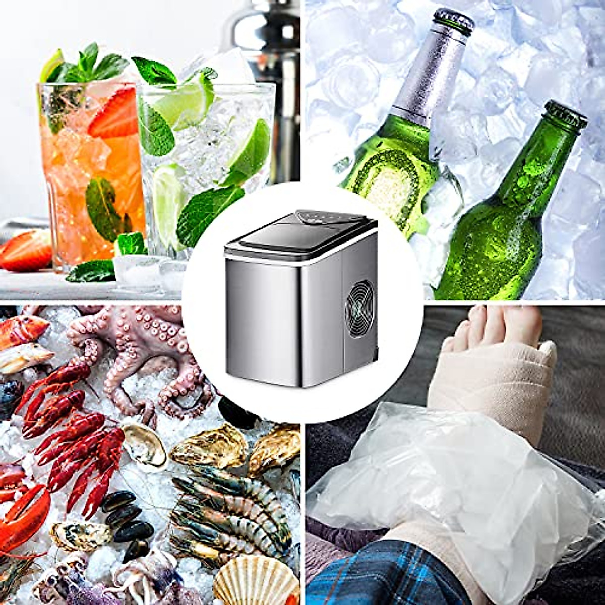 WATOOR Portable Ice Maker Machine for Countertop, 26 lbs Bullet Ice Cube in 24H, 9 Ice Cubes Ready in 6-9 Minutes,2.2L Ice Maker Machine with Ice Scoop and Basket Silver
