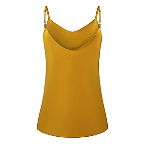 7th Element Womens Silk Satin Camisole Plus Size Tank Tops V Neck Casual Cami Sleeveless Blouses Summer Basic Tank Shirt(Mustard Yellow,L)