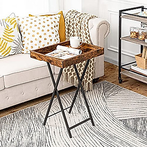HOOBRO TV Tray Table, Folding Table with Removable Serving Tray, Stable TV Tray Snack Table for Small Space, Portable End Table, for Snacks and Meals in Living Room, Rustic Brown BF29BZ01