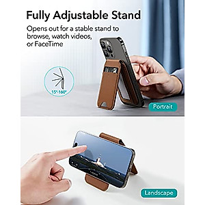 ESR Magnetic Wallet (HaloLock), Compatible with MagSafe Wallet, iPhone Wallet with Adjustable Stand, for iPhone 15/14/13/12 Series, Not for iPhone 13/12 mini, 3 Card Holder, Vegan Leather, Brown