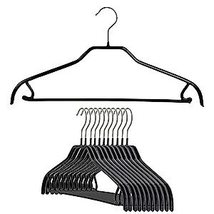 Mawa by Reston Lloyd Silhouette Series Non-Slip Space Saving Clothes Hanger with Bar & Hook for Pants and Skirts, Style 41/FRS, Set of 12, Black