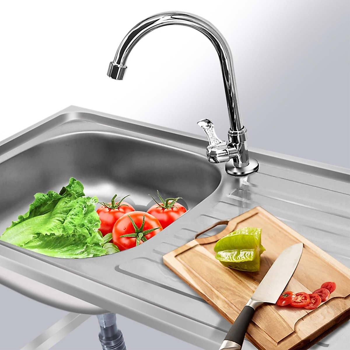 KARFER Utility Sink, Free Standing Single Bowl Commercial Restaurant Kitchen Sink with Storage Shelve and Workbench for Garage Restaurant Kitchen Laundry Room