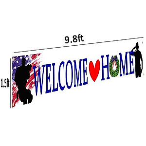 Welcome Home Banner Large Fabric America Flag Patriotic Soldier Backdrop Background,Patriotic Theme Deployment Returning Back Military Army Homecoming Party Decoration (1)