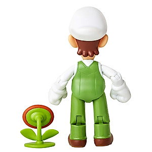 Super Mario Action Figure 4 Inch Fire Luigi Collectible Toy with Fire Flower Accessory