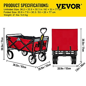 Folding Wagon Cart Heavy Duty Utility Collapsible 176 lb Garden Cart Large Storage Space Adjustable Handle Flexible All-Terrain Movement