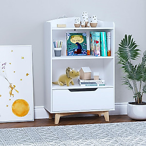 UTEX Kids Bookshelf, Children Bookcases with Storage and Drawer, Wood Kids Toy Storage Organizer for Playroom,Bedroom, Nursery School, White