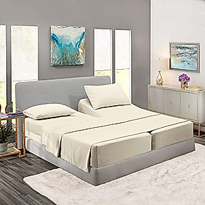 5-Piece Split Queen Sheets - Split Queen Sheets Sets for Adjustable - 600 Thread Count Egyptian Cotton Bedding Sheets and Pillowcases - Fitted Sheet Fits Upto 15" Deep Mattress, Ivory Solid