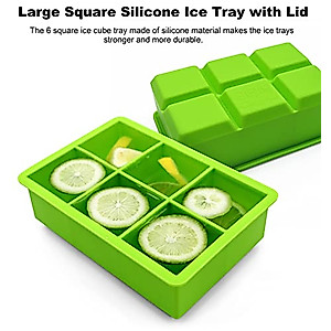 Large Square Ice Cube Trays for Freezer with Lid-6 Silicone Ice Tray Ice Cube Mold Ice Pick Ice Maker,Easy-Release Reusable Ice Cube in Ice Packs,Popsicles Molds,Ice Bucket or Iced Coffee Cup for Bar