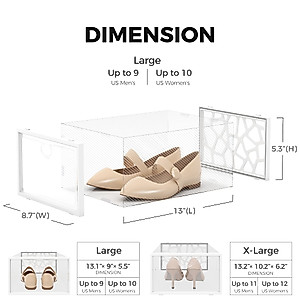 Pinkpum Storage Organizer, 12 Pack Large Shoe Boxes Clear Plastic, Foldable Sneaker Containers Stackable Storage Bins Closet Case Holder