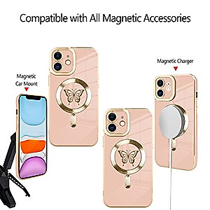 Fiyart Magnetic Case for iPhone 11 Compatible with MagSafe Wireless Charging,Cute Butterfly Phone Case with Camera Lens Screen Protector for Women Girls Men for iPhone 11 6.1"- Pink