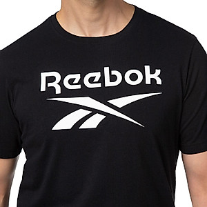 Reebok Stacked Crewneck T-Shirt Slim Fit| Men's Workout Ready Graphic Front | 100% Cotton T-Shirts - Black Large