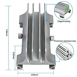 Vertical Laptop Stand [Updated Version],3-Slot Space-Saving Aluminum Desktop Stand Holder with Adjustable Dock Size Compatible for All MacBook/HP/Dell/Surface/Samsung/Chrome Book(Silver)