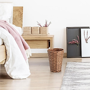 ZOOFOX 2 Pack Bathroom Trash Can, 1.5 Gallon Small Garbage Can with Wicker Style, Plastic Wastebasket for Toilet, Office, Bedroom, Living Room