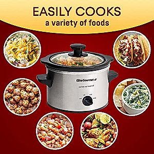 Elite Gourmet MST-250XS Electric Slow Cooker Ceramic Pot, Adjustable Temp, Entrees, Sauces, Stews & Dips, Dishwasher Safe Glass Lid & Crock, 1.5 Quart, Stainless Steel
