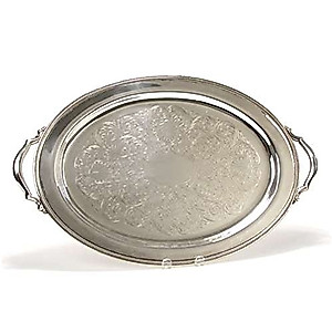 Tray, Chased Bottom w/Handles by Oneida, Silverplate, Beaded Edge