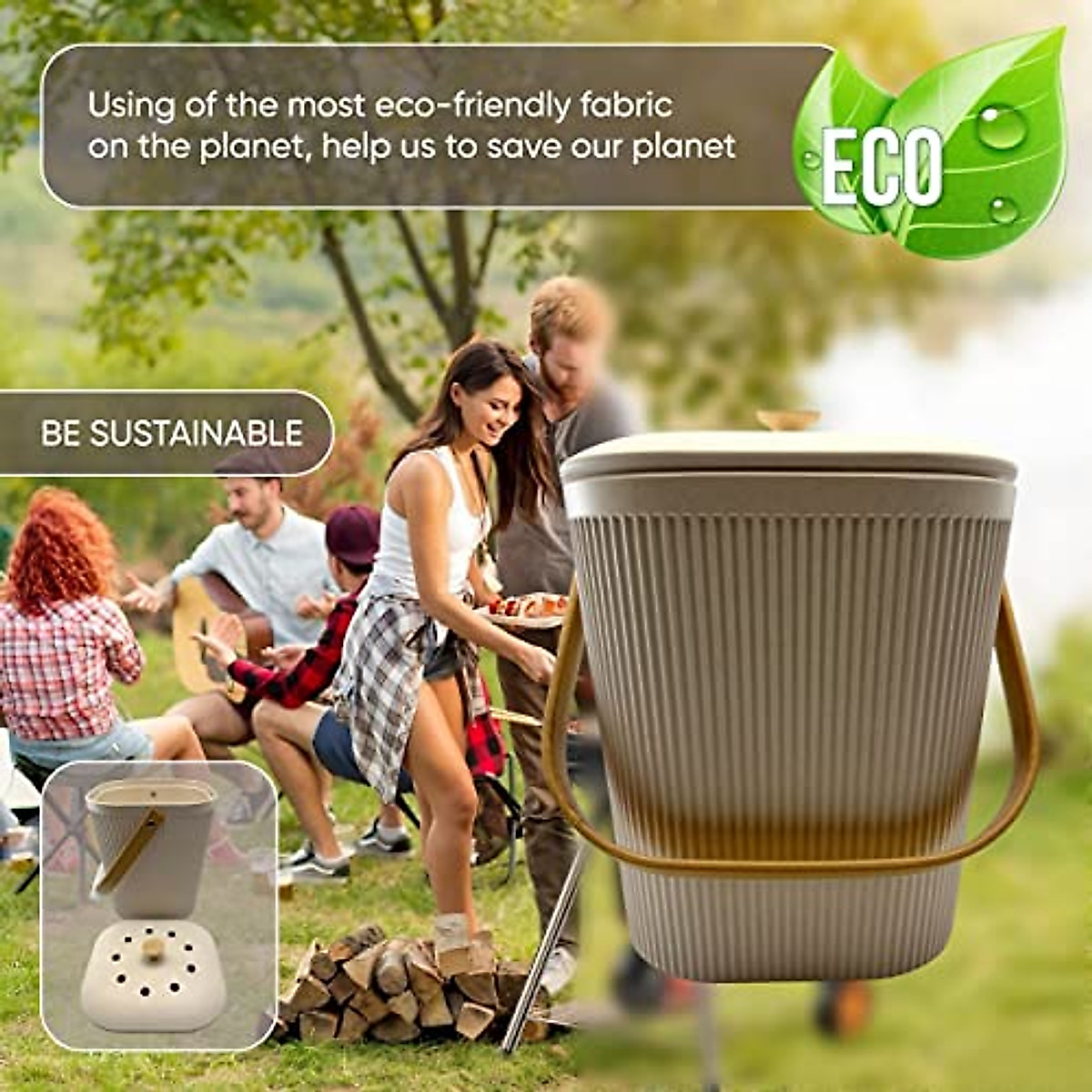 Compost Bin Kitchen - Compost Bin with Charcoal Dual Filter and Lid - Sustainable Bamboo Fiber Kitchen Compost bin countertop - Composter