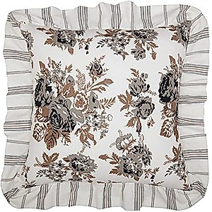 VHC Brands Annie Portabella Brown Floral Farmhouse Cottage Ruffled Throw Pillow 18x18