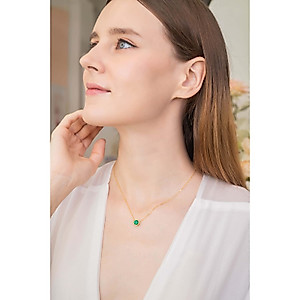 B. BRILLIANT Yellow Gold Flashed Sterling Silver 7mm Bezel Set Simulated Emerald Solitaire Pendant Necklace