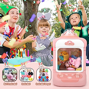 Syahro Mini Claw Machine with Music, Containing Plastic Toys, Gashapons, Dispenser & Plush Toys, Funny Game and Gift for Party, Mini Candy Vending Machine for Girls and Boys Ages 3-6, 4-8