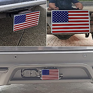 Winunite Trailer Hitch Cover for 2" Inch Towing Rear Receiver Plug Cover with Classic USA American Flag Blue and Red Metal Guard for Cars SUV Pickup Trucks